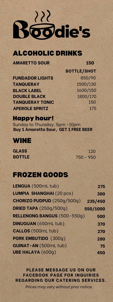 Boodie's Bistro Menu