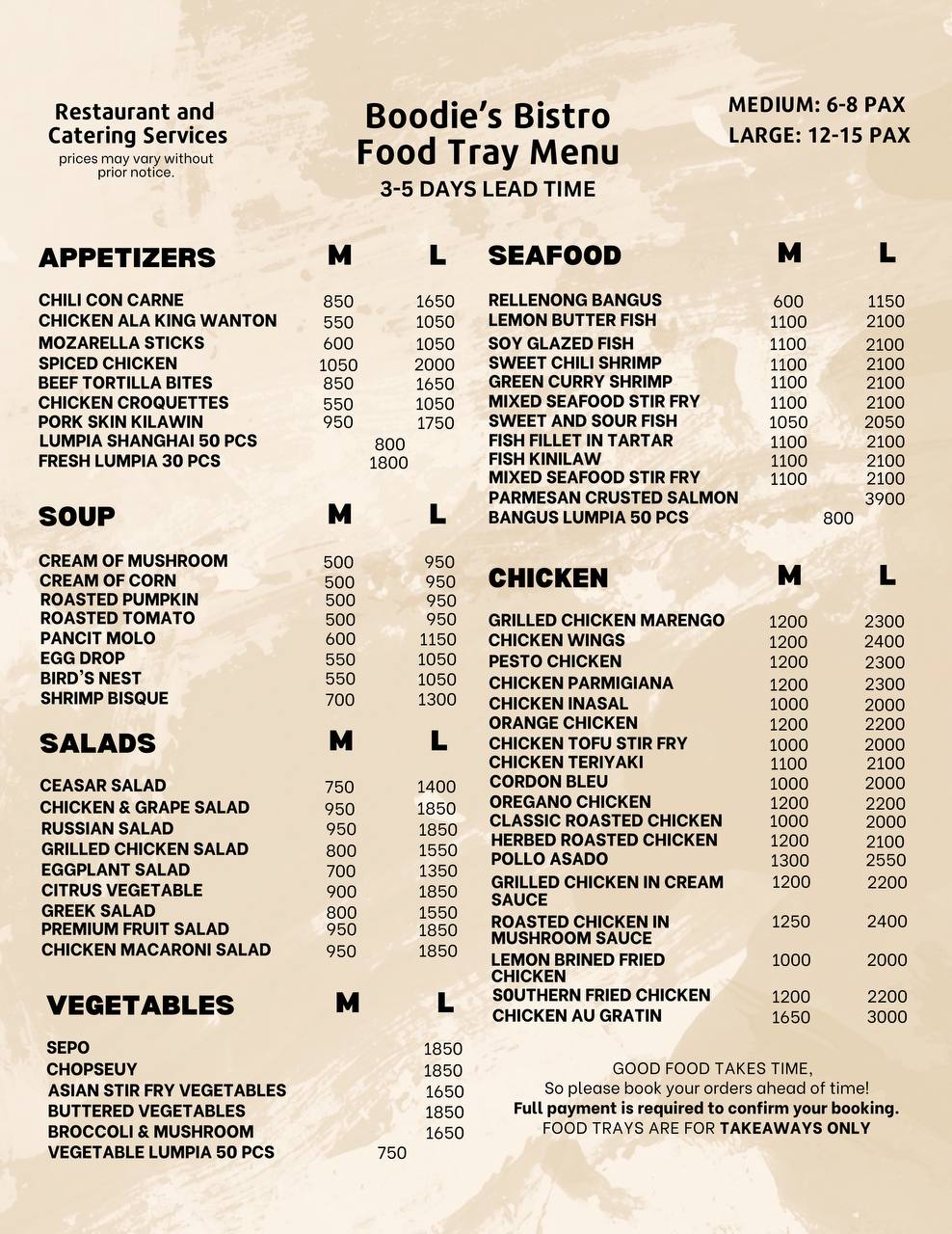 Boodie's Bistro Menu