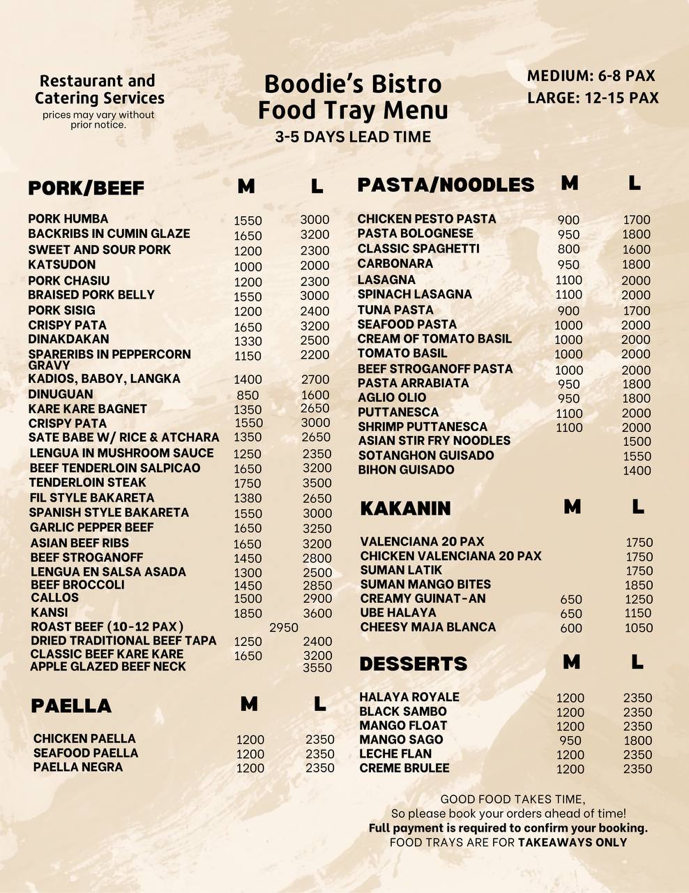 Boodie's Bistro Menu